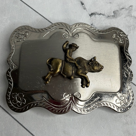 Accessories | Vintage Nickel Plated Bull Riding Cowboy Belt Buckle Made ...